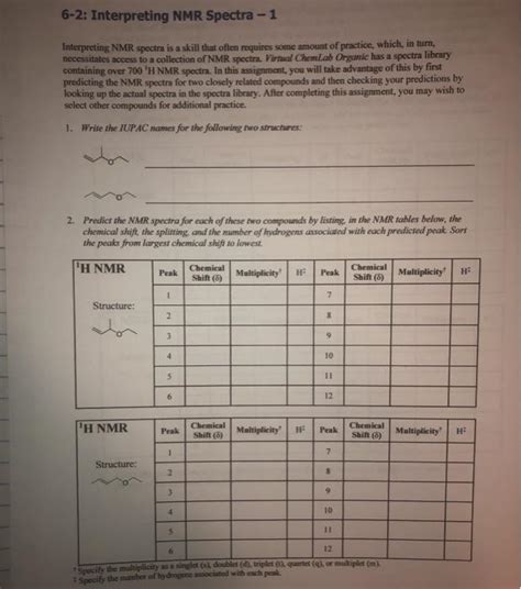 Solved 6 2 Interpreting NMR Spectra 1 Interpreting NMR Chegg Com