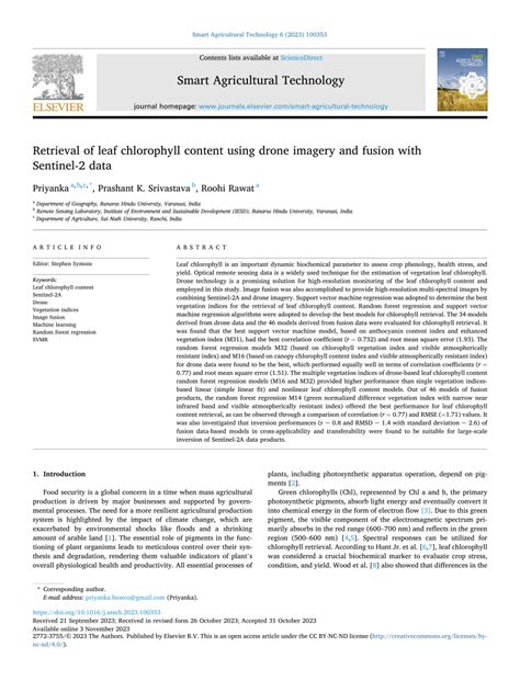 Pdf Retrieval Of Leaf Chlorophyll Content Using Drone Imagery And Fusion With Sentinel 2 Data