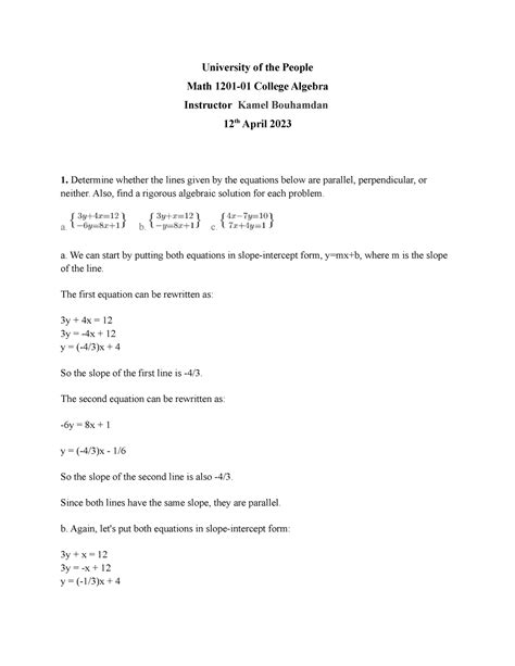 Math Written Assignment Unit 2 University Of The People Math 1201 01 College Algebra