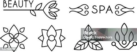 아름다움과 스파 로고 디자인 머리 스파 살롱 유기농 화장품에 대 한 꽃 요소와 선형 레이블 흰색 배경에 그림을 벡터 0명에 대한 스톡 벡터 아트 및 기타 이미지 Istock