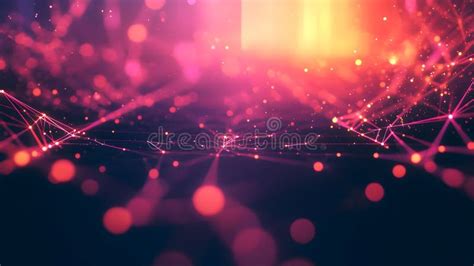 Abstract Digital Network With Glowing Pink And Orange Dots And Lines Creating A Futuristic