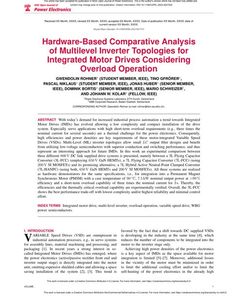Pdf Hardware Based Comparative Analysis Of Multilevel Inverter Topologies For Integrated Motor