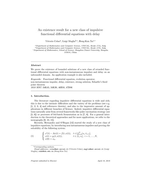 Pdf An Existence Result For A New Class Of Impulsive Functional Differential Equations With Delay