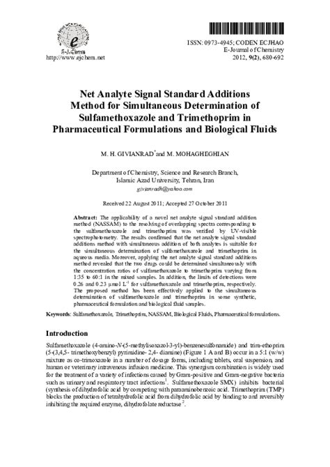 Pdf H Point Standard Additions Method For Simultaneous Determination Of Sulfamethoxazole And