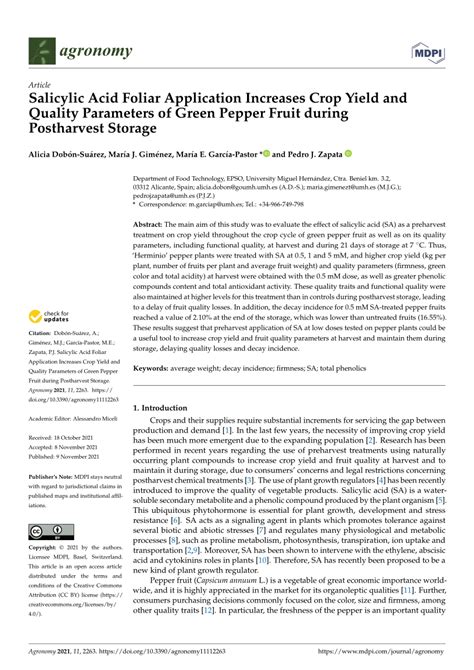 Pdf Salicylic Acid Foliar Application Increases Crop Yield And