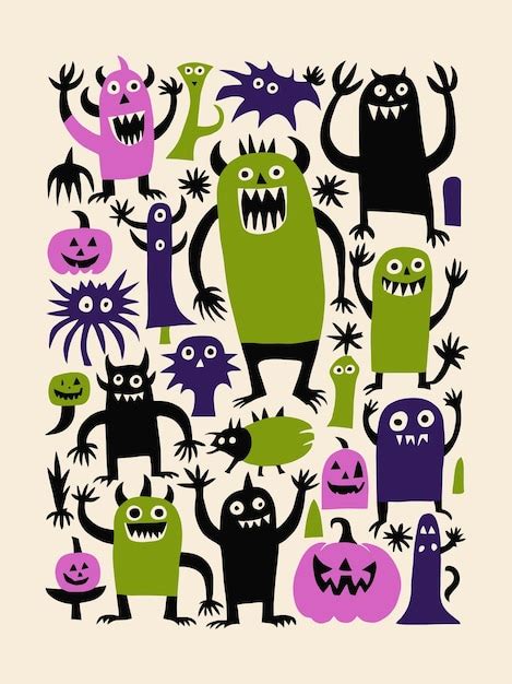 재미있는 괴물 괴상한 할로윈 일러스트레이션 프리미엄 Ai 생성 벡터