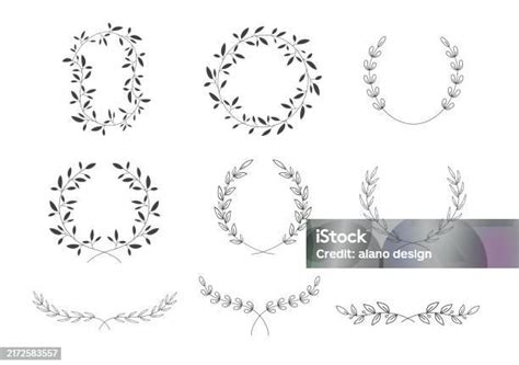 꽃 화환 월계관 아이콘 세트입니다 밀 귀 프레임 상 수상자 업적 상징을 묘사합니다 벡터 일러스트 레이 션 1위에 대한 스톡 벡터 아트 및 기타 이미지 Istock