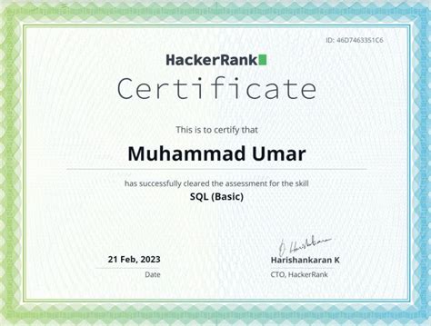 Muhammad Umar On Linkedin Hackerrank Sqlcertificate Dataanalysis