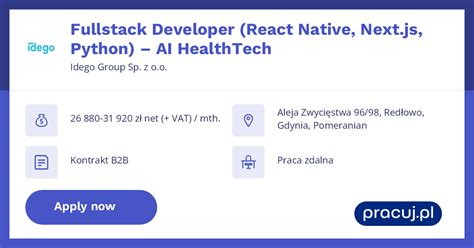 Oferta Pracy Fullstack Developer React Native Nextjs Python Ai