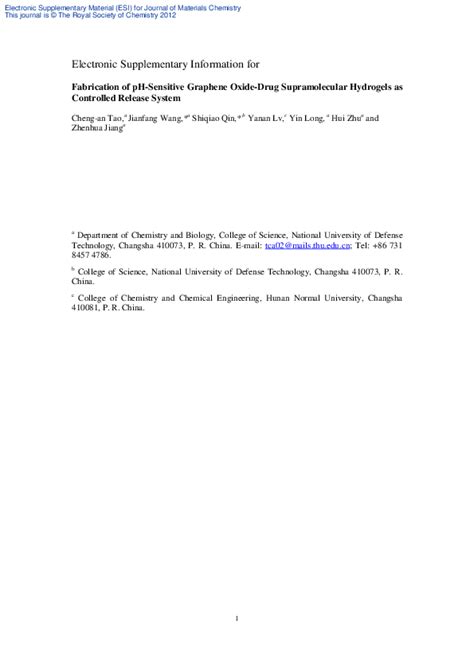 Pdf Fabrication Of Ph Sensitive Graphene Oxidedrug Supramolecular
