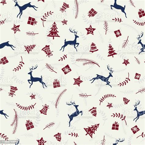점프 사슴과 크리스마스 장식 손으로 그린 창조적 인 재미와 행복 크리스마스 원활한 패턴 포장 직물 배너 배경 화면 벡터 디자인 12월에 대한 스톡 벡터 아트 및 기타 이미지