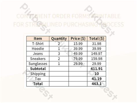 Convenient Order Forms Printable For Streamlined Purchasing Process Excel Template Free