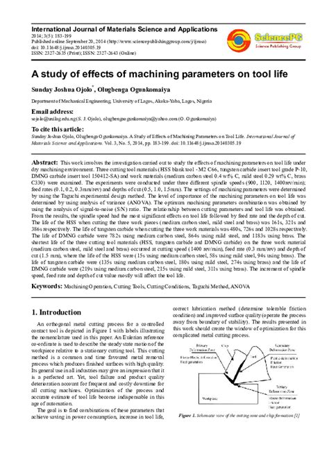 Pdf Effect Of Machining Variables On Tool Life