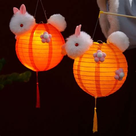 Grace Cute Chinese Rabbit Lantern Traditional Portable Antique Lantern Diy Material Bag Handmade