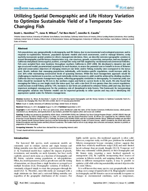 Pdf Utilizing Spatial Demographic And Life History Variation To Optimize Sustainable Yield Of