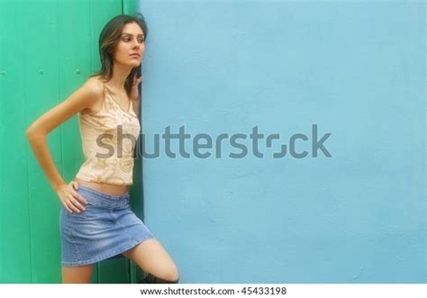 Sexy Woman Wearing Short Denim Skirt库存照片45433198 Shutterstock