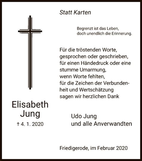 Traueranzeigen Von Elisabeth Jung Trauerhnade