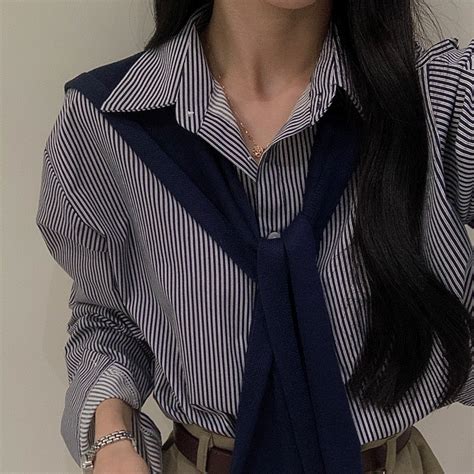 핏 쩌는 스트라이프 오버핏 크롭셔츠 2col 에이블리