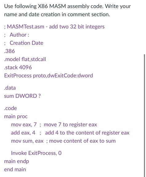 Solved I Need Help With The Following Use Following X86