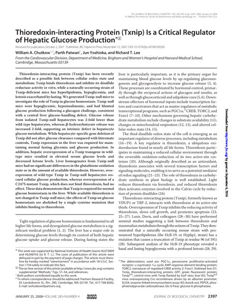 Pdf Thioredoxin Interacting Protein Txnip Is A Critical Regulator