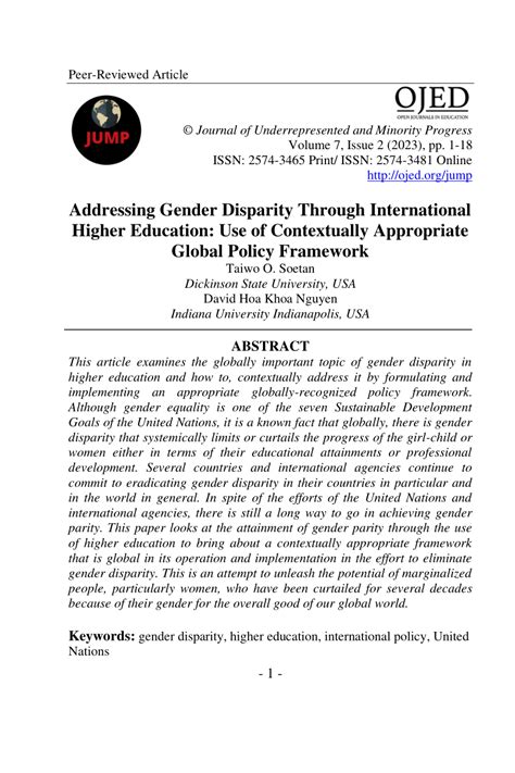 Pdf Addressing Gender Disparity Through International Higher