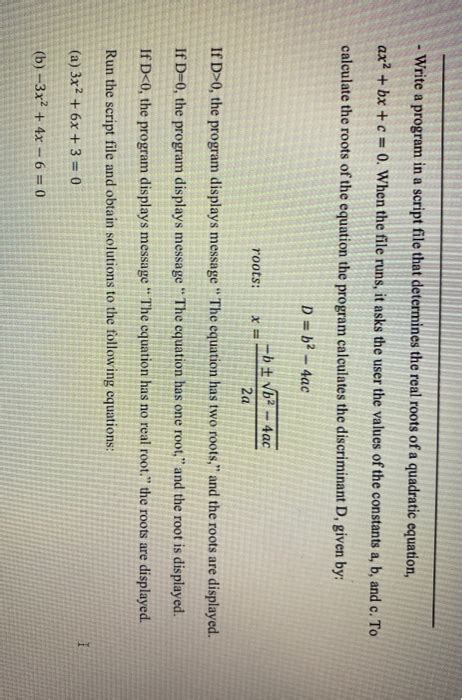Solved Write A Program In A Script File That Determines