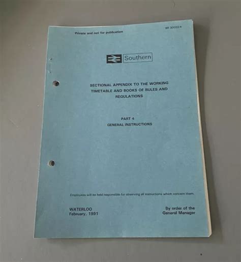 British Rail Southern Region Sectional Appendix Part 4 Waterloo 1991 £