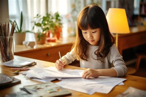 Premium Ai Image Girl Doing Math Homework