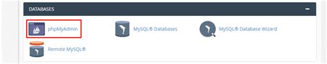 Go To Database Section And Select PhpMyAdmin ServerCake