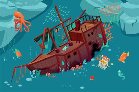 Underwater World Shipwreck Composition 25803061 Vector Art At Vecteezy