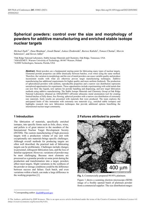 Pdf Spherical Powders Control Over The Size And Morphology Of Powders For Additive