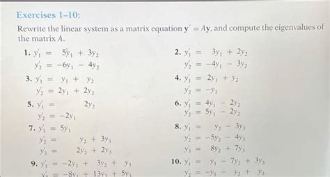 Solved Rewrite The Linear System As A Matrix Equation Y′ay