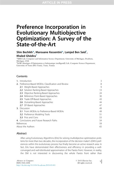 Pdf Preference Incorporation In Evolutionary Multiobjective