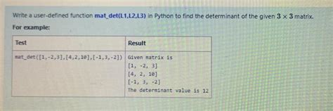 Solved Write A User Defined Function Mat Det L1 L2 L3 In