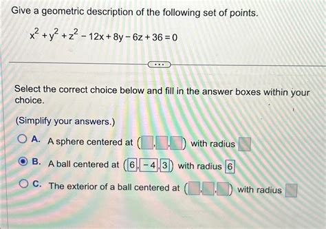 solved give a geometric description of the following set of