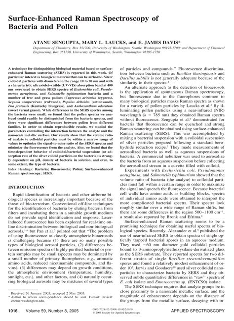 Pdf Surface Enhanced Raman Spectroscopy Of Bacteria And Pollen