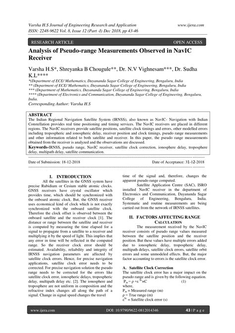 Pdf Analysis Of Pseudo Range Measurements Observed In Navic Receiver