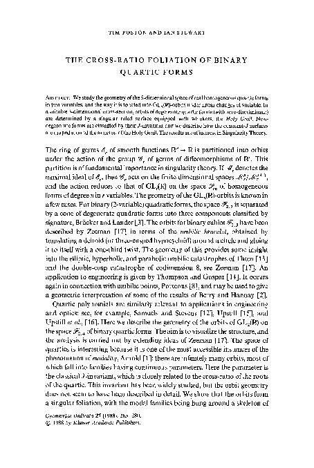 Pdf The Cross Ratio Foliation Of Binary Quartic Forms