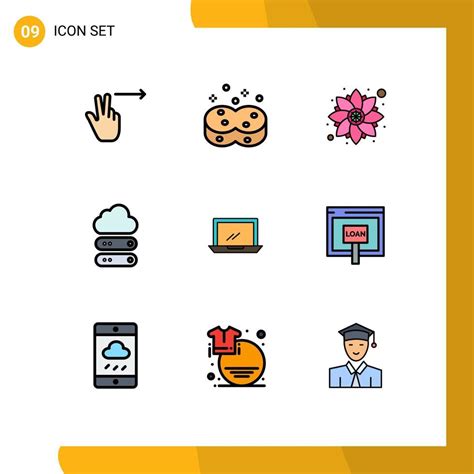 Stock Vector Icon Pack Of 9 Line Signs And Symbols For Device Computer Pattern Storage Cloud