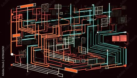 Algorithms Concept Illustration A Complex Flowchart Of Interconnected Boxes And Lines Abstract