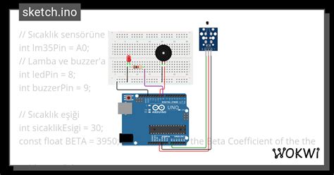 Buzzer Led Ve Analog Temperature Ile Sıcaklık ölçüm Cihazı Wokwi