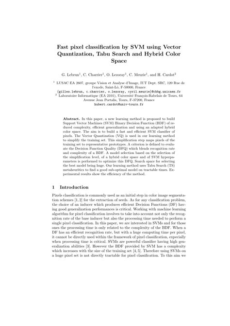 pdf fast pixel classification by svm using vector quantization tabu