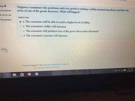 Solved Suppose A Consumer Who Purchases Only Two Goods Is