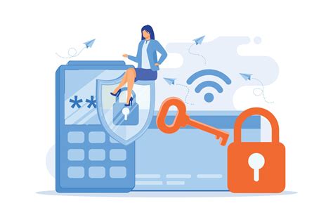 Access Control Card With Key And Lock And Woman With Protection Shield Electronic Opening