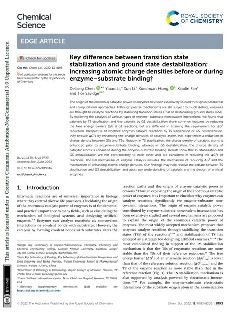 Pdf Key Difference Between Transition State Stabilization And Ground