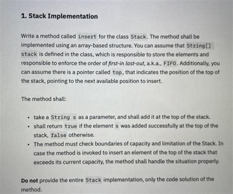 Solved Write A Method Called Insert For The Class Stack The