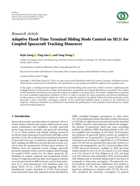 Pdf Adaptive Fixed Time Terminal Sliding Mode Control On Se3 For