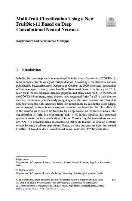 Pdf Multi Fruit Classification Using A New Fruitnet 11 Based On Deep Convolutional Neural Network
