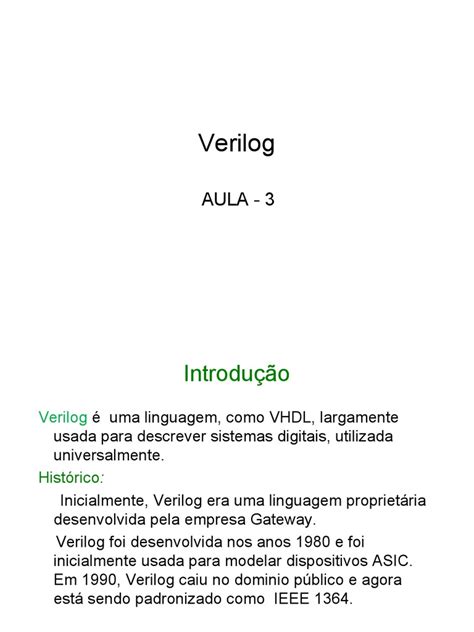 Aula Verilog Facil Pdf Vhdl Eletrônicos Digitais