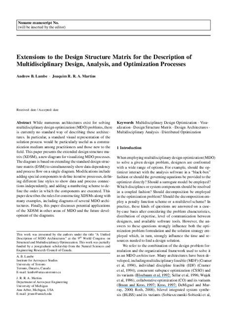Pdf Extensions To The Design Structure Matrix For The Description Of Multidisciplinary Design